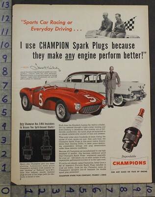 1954 AUTO CAR RACE CHAMPION PLUG JIM KIMBERLY MARSHALL LEWIS FERRARI AD ...
