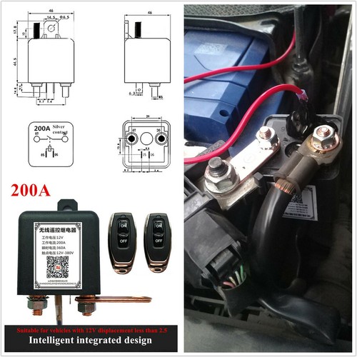 Car Battery Disconnect Relay Master Kill Switch w/2pcs Wireless Remote ...