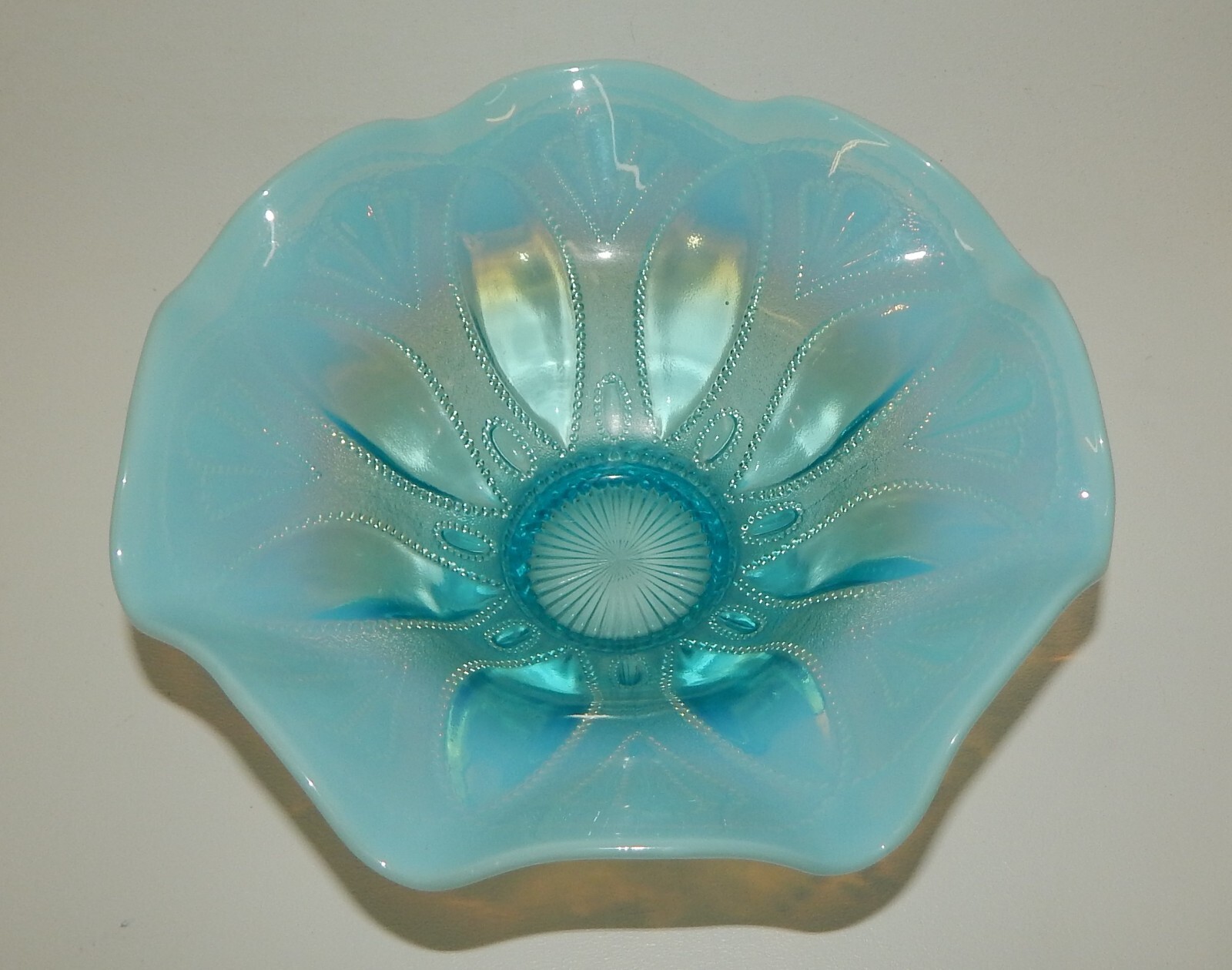 Northwood Blue Opalescent Glass Pedestal Roulette Bowl Dish | eBay
