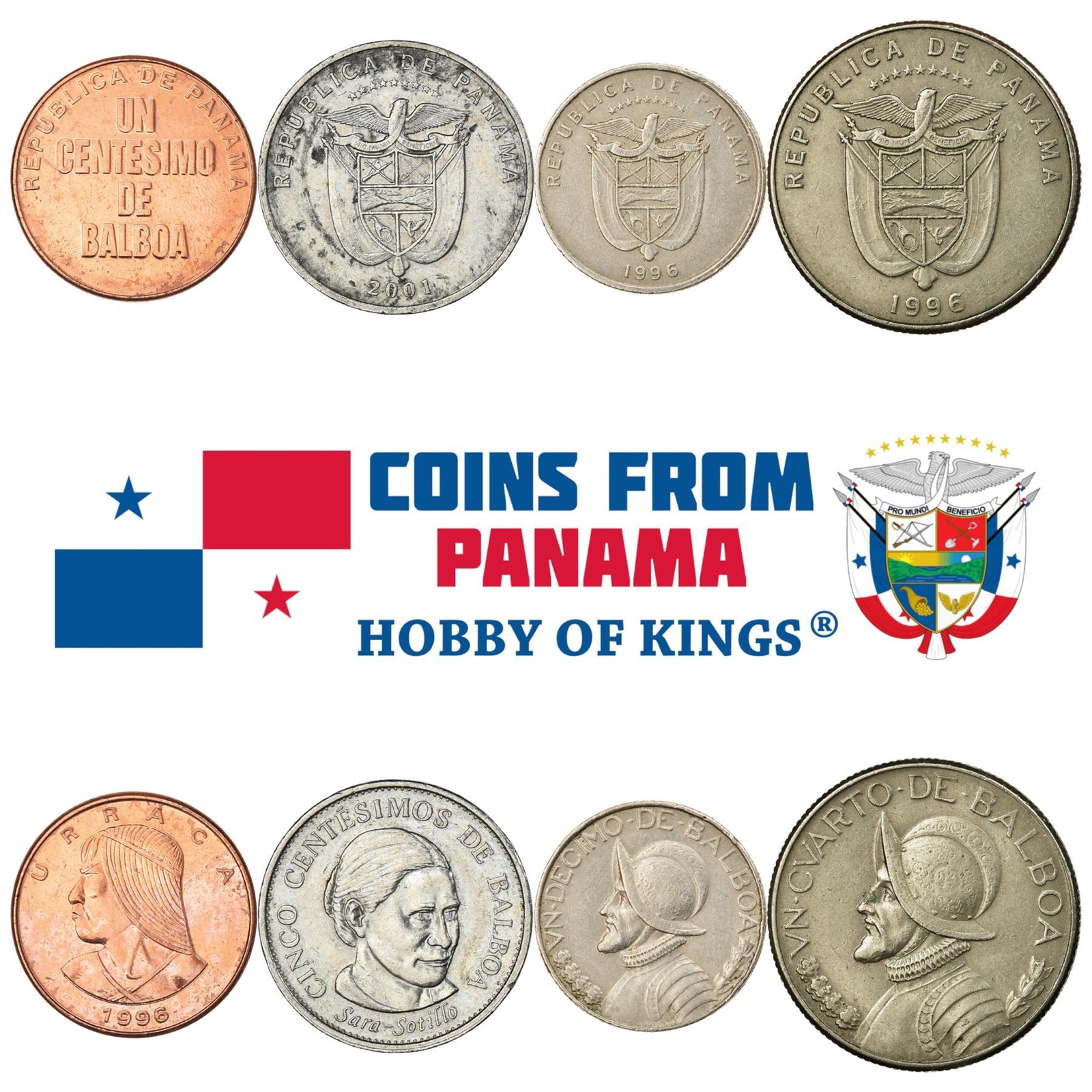 Panamanian 4 Coin Set 1 5 Centesimos 1/10 1/4 Balboa | Panama | 1996 ...
