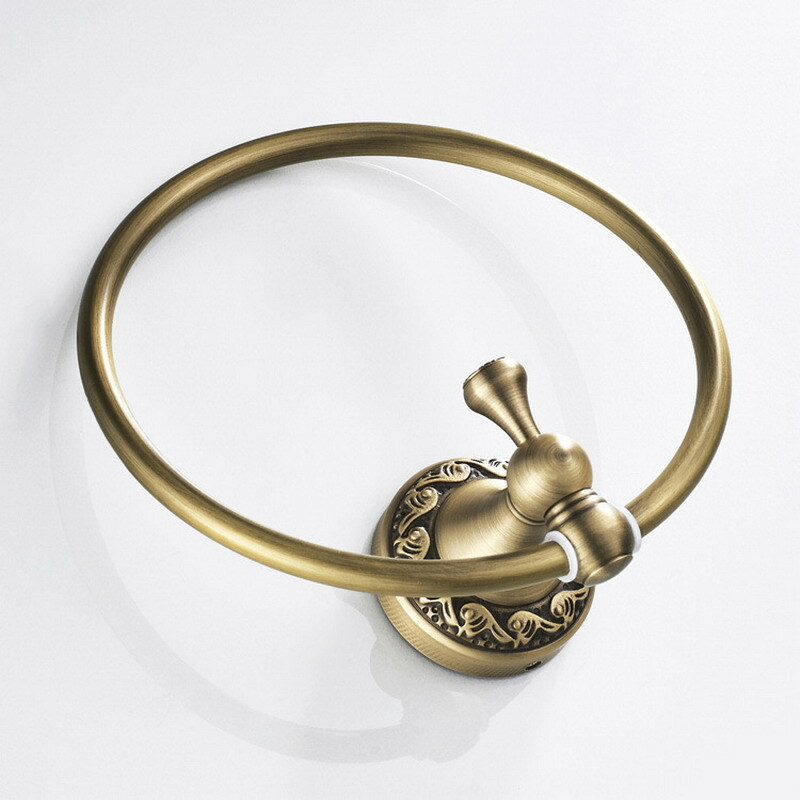 Antique Brass Round Bathroom Towel Ring Towel Rack Holder Flower Carved ...