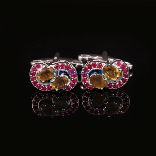 Natural Yellow Sapphire & Ruby Stones 925 Sterling silver Cufflinks for ...