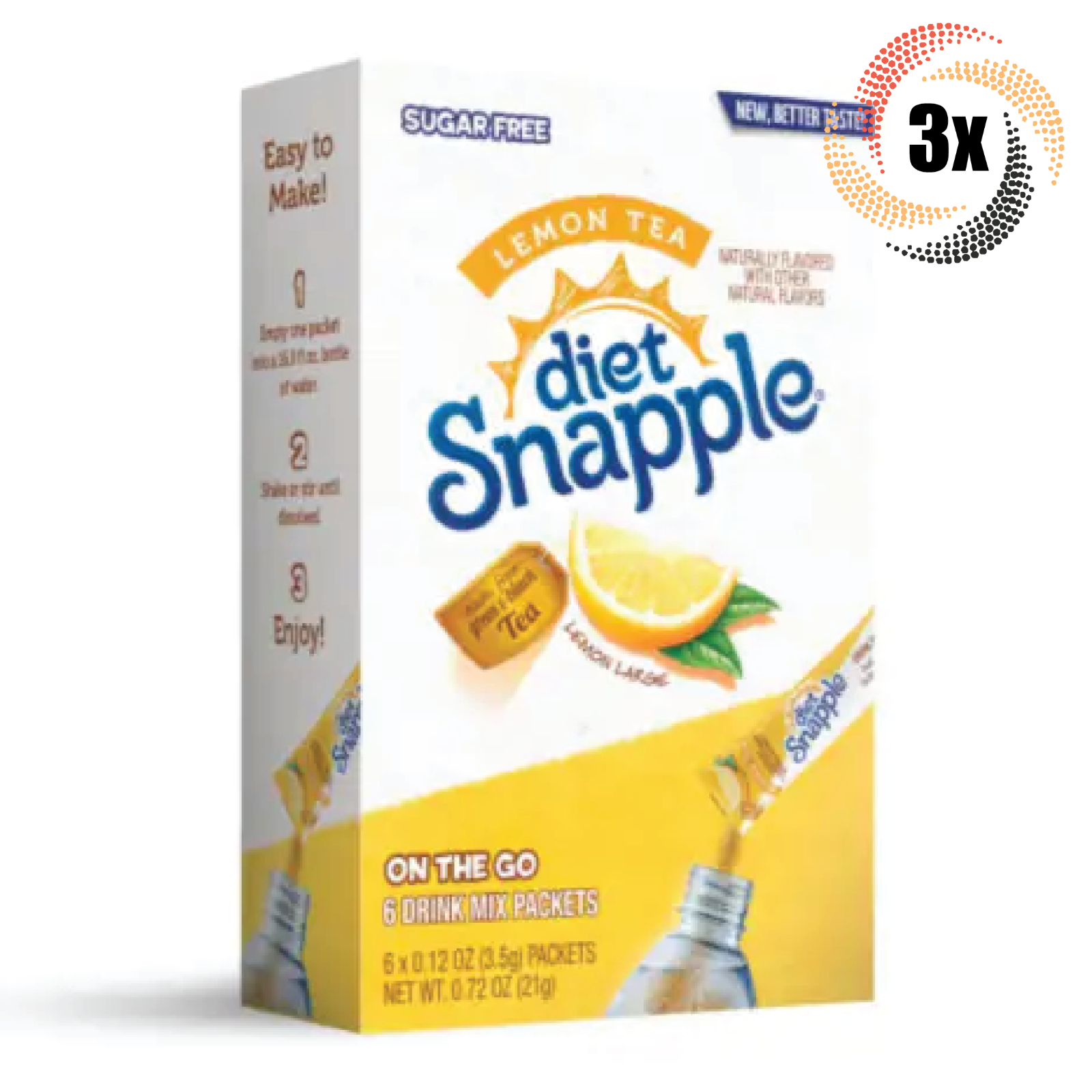3x Packs Snapple Diet Lemon Tea Flavor Drink Mix | 6 Singles Each ...