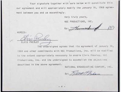 Elvis Presley Signed 1968 NBC Comeback Special Contract/Agreement PSA ...