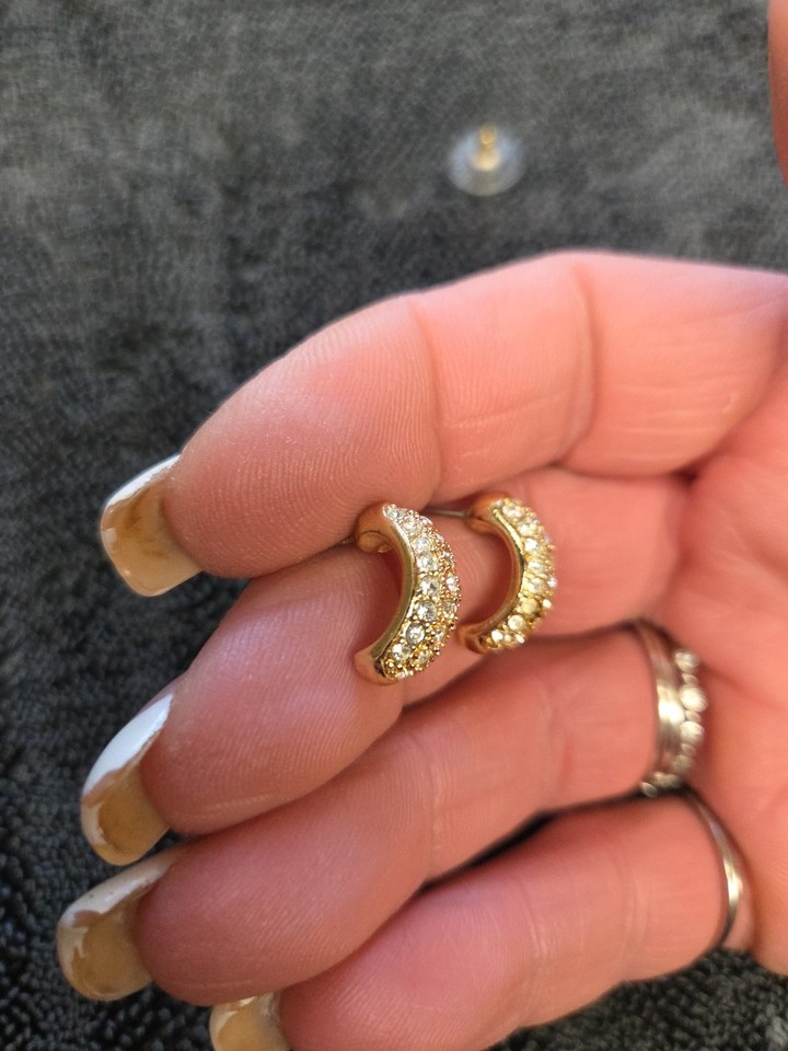 Women's Roman Gold Tone Pave Rhinestone Half Loop Post Pierced Earrings ...