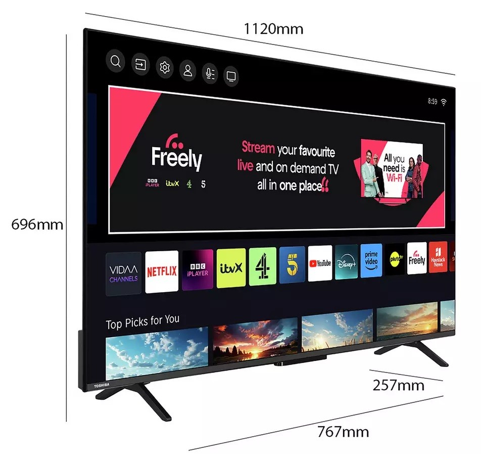 Argos Toshiba 4K SMART QLED Freely TV 50QV2F63DB 50" Ultra HD HDR TV ...