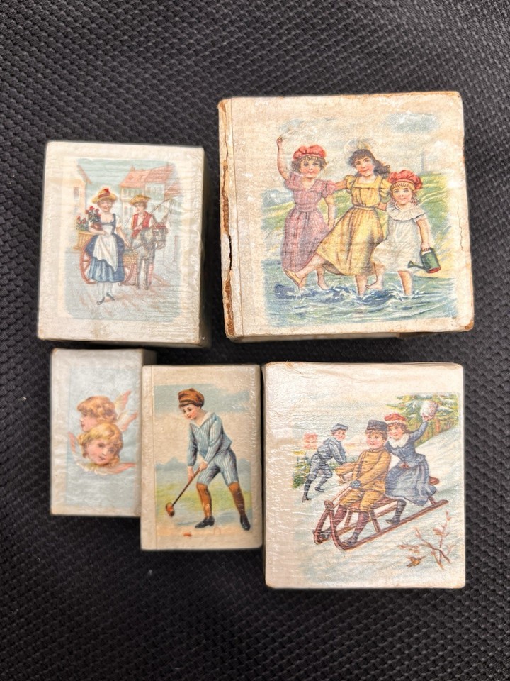 Vintage Victorian Paper & Wood Nesting Blocks Children’s Kids Alphabet ...