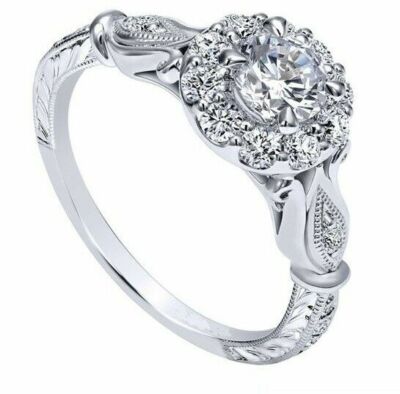 1.50ct White Round Cut Moissanite Engagement 14K White Gold Halo Ring ...