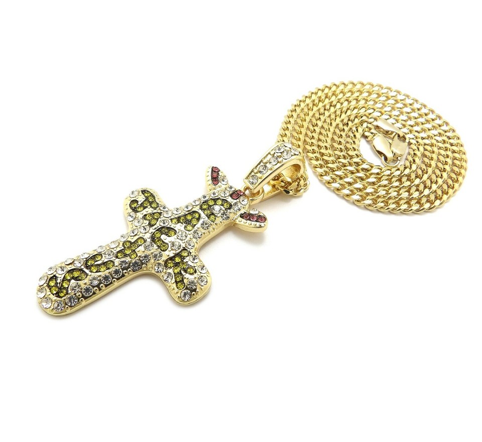 Travis Scott Cactus Jack Cross Pendant 18" 20" 24" Cuban Box Rope Chain ...