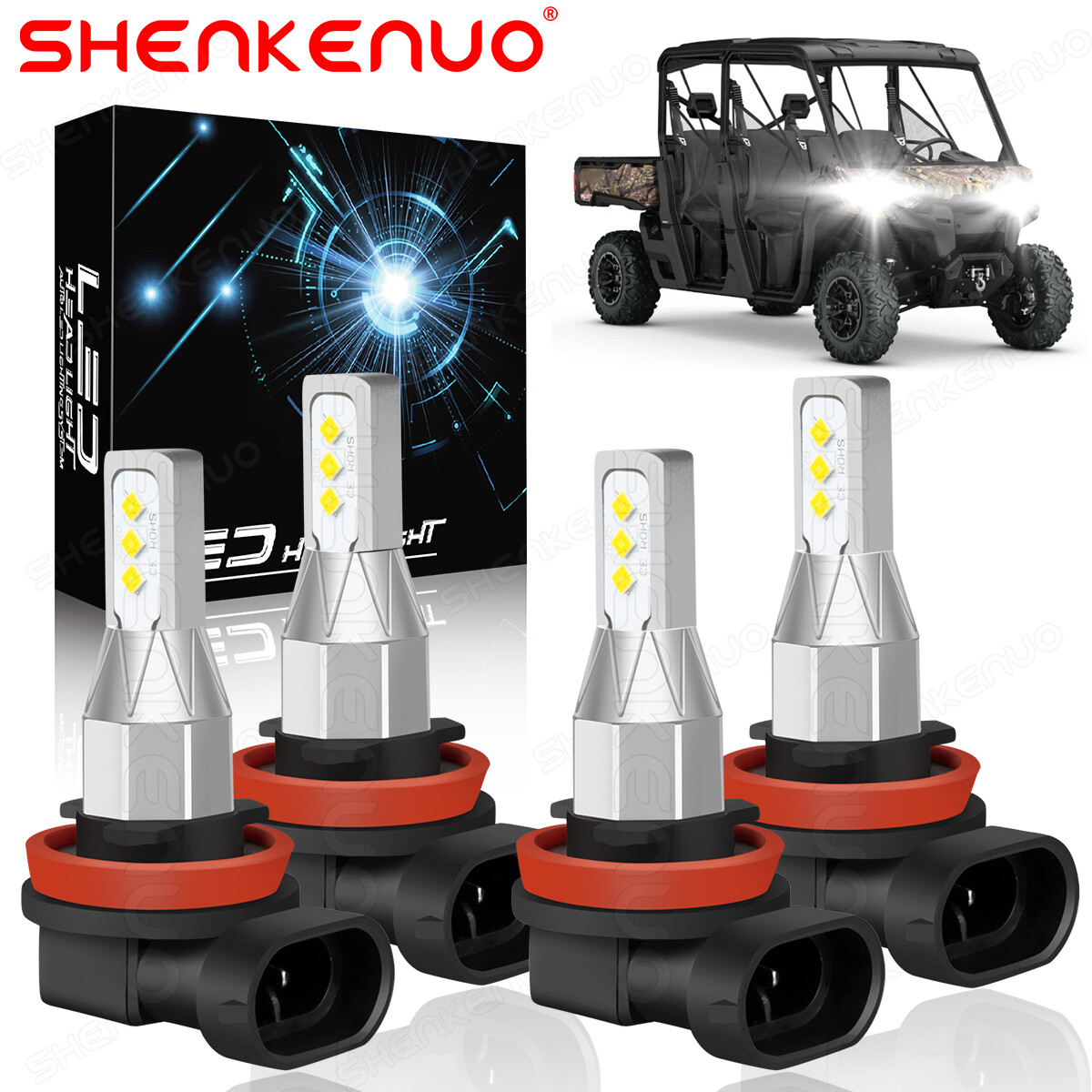 For Can-Am Defender HD5 HD8 HD10 LED Headlight Bulbs Combo H11+H11 ...