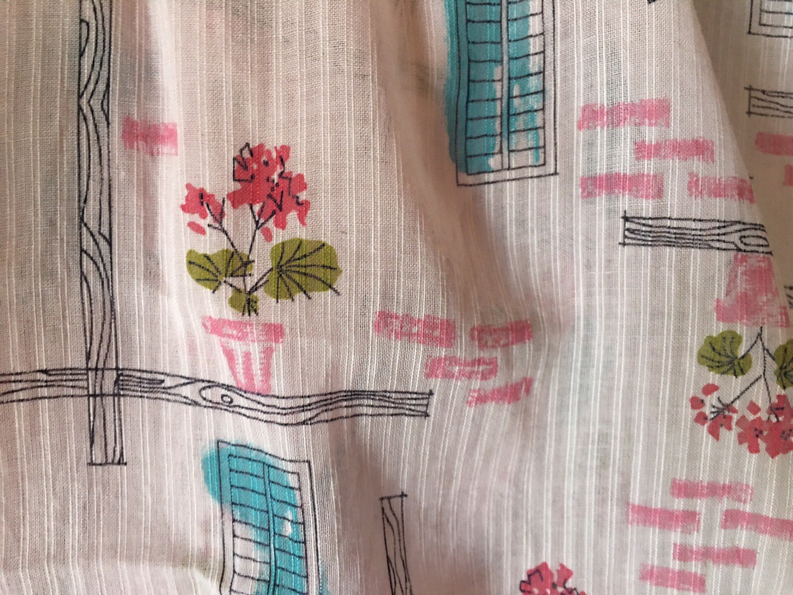 Antique Art Deco Geranium Floral Shutters Dimity Cotton Fabric ~ Blue ...