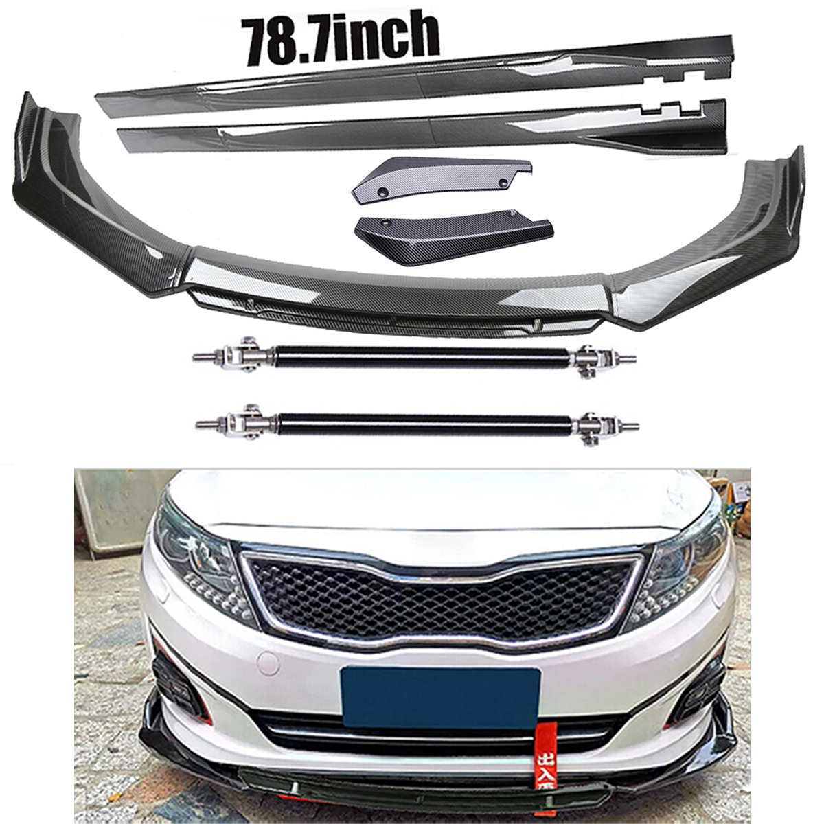 For Kia Optima K5 Carbon Fiber Side Skirt Rear & Front Bumper Lip ...