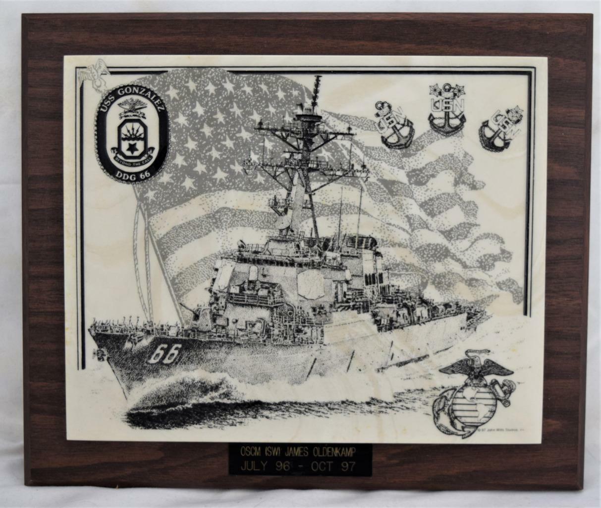 John Wills Studio Handcrafted Etching Cultured Marble USS Gonzalez DD6 ...