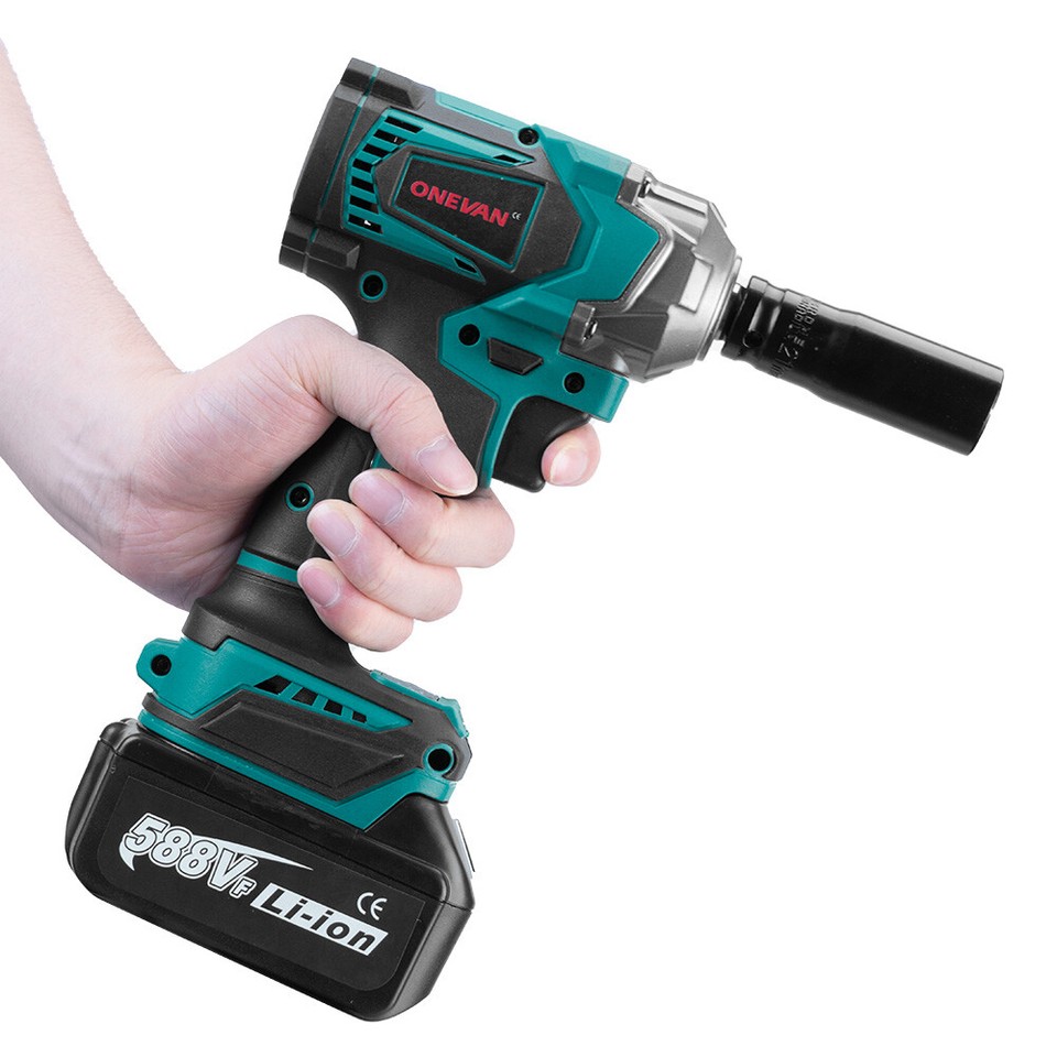 High Torque Cordless Electric Impact Wrench Gun 1/2'' High Power Driver ...