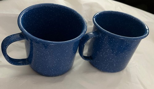 Pair Of Blue metal enamelware cup-speckled, Excellent Condition-great ...