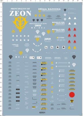 Super Detail Up 1/60 PG MS-06J ZAKU ZEON GDM Markings Model Water Slide ...