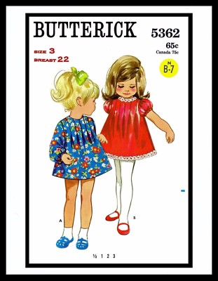 BUTTERICK 5362 Sewing Pattern Pleated Dress Frock BABY GIRLS TODDLER ...