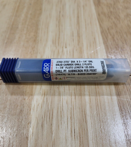 Garr .3760/.3755" Dia. x 3-1/4" OAL Solid Carbide Drill 2 FL SPECIAL | eBay