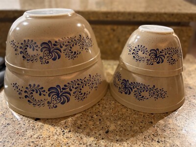 vintage pyrex set of 4 homestead patterned mixing bowls | eBay