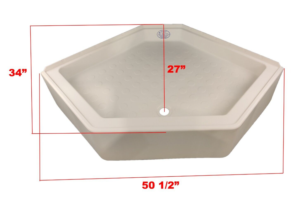 36" RV Corner Shower Pan Base White Center Drain Camper Wash Bath Room ...