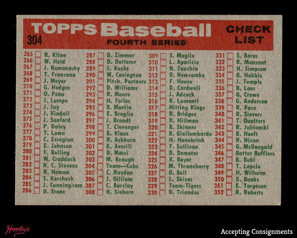 1959 Topps Checklist #304 Chicago Cubs CL EX - EX/MT | eBay
