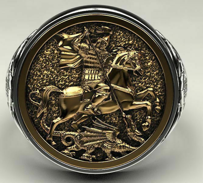 Iconographic St George Signet Dragon Men's Gorgeous Ring In 935 ...