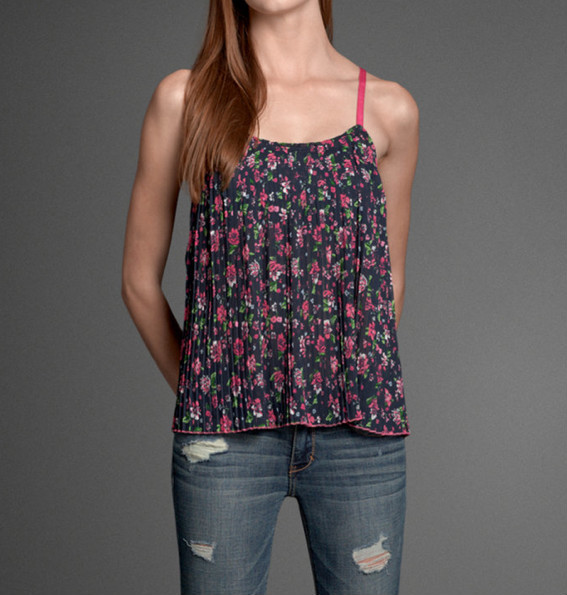 NWT Women's Abercrombie & Fitch Angie Floral Tank Top Easy Fit Navy ...