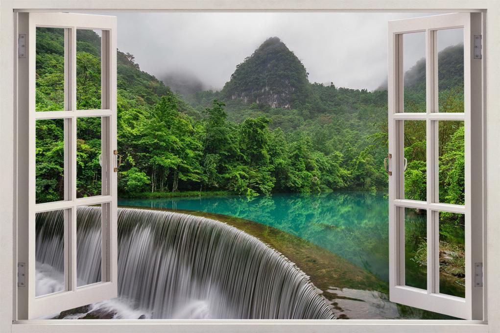 Waterfall Jungle Forest 3D Window View Decal Graphic Wall Sticker Art ...