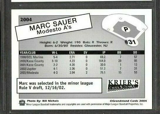 2004 Grandstand #31 Marc Sauer Modesto's A's Baseball Signed Autograph ...