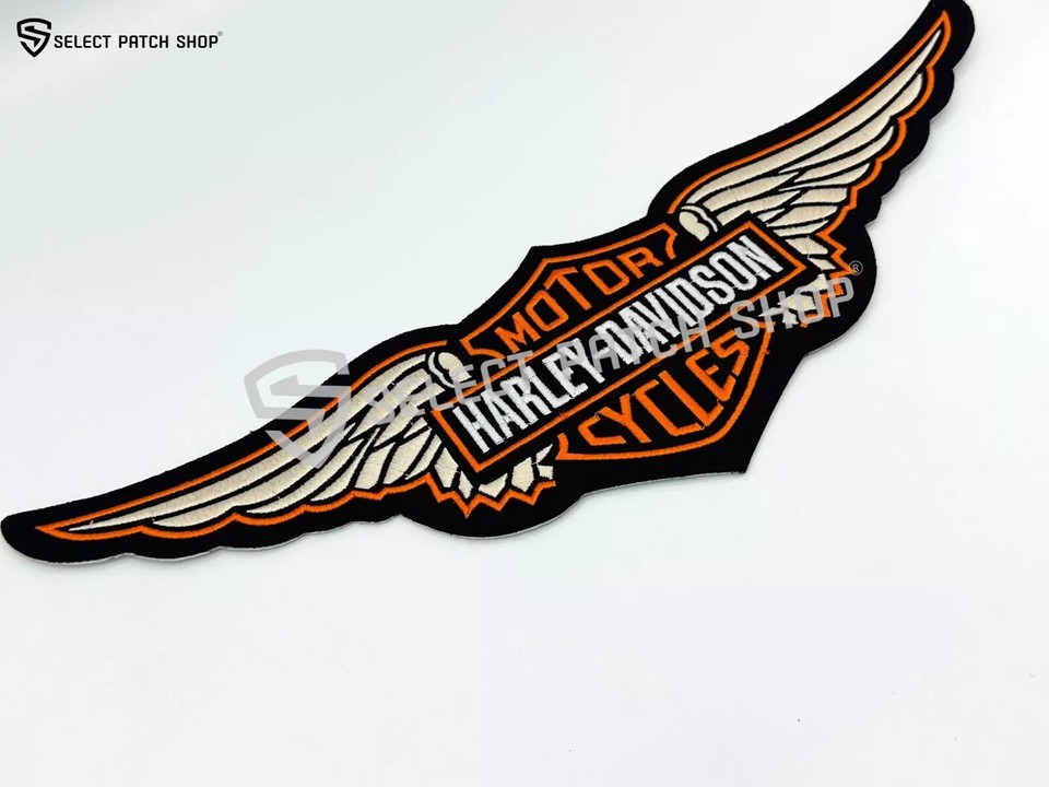 Harley Davidson Embroidered Patch Harley Orange Logo Wing 15" Large Sew ...