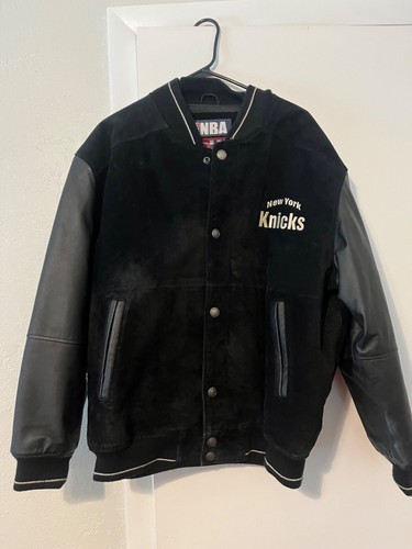 Knicks Jacket Rare G Lll Carl Banks Leather Sleeves Suede Large