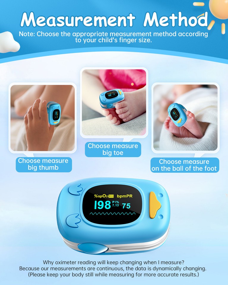 Baby Kids Finger Pulse Oximeter Pediatric SpO2 PR for Neonatal Children ...
