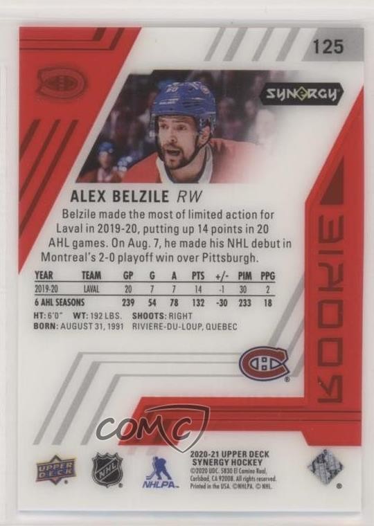 2020-21 Upper Deck Synergy Rookies Red Alex Belzile #125 Rookie RC | eBay