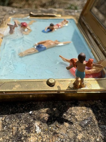 Vintage Compact Diorama – Miniature Swimming Pool Scene with Retro ...