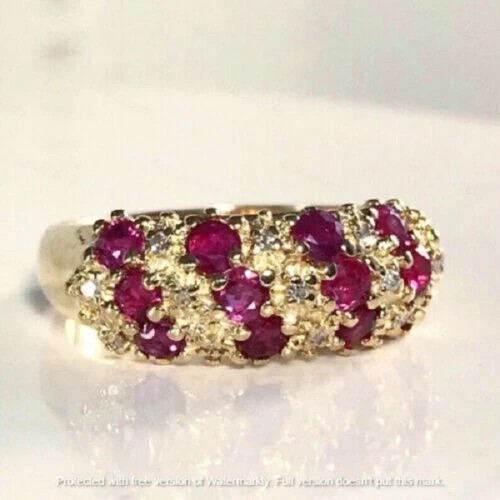 3Ct Lab Created Red Ruby Diamond Eternity Engagement Ring 14K Yellow ...