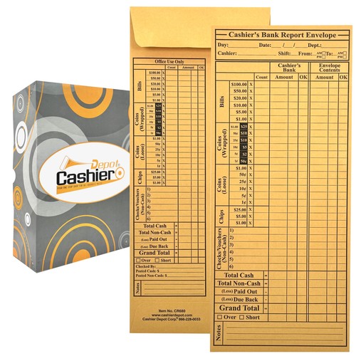 500 Cashier Depot Cashier's Bank Report Envelopes CR680 4.5 x 10.375 ...