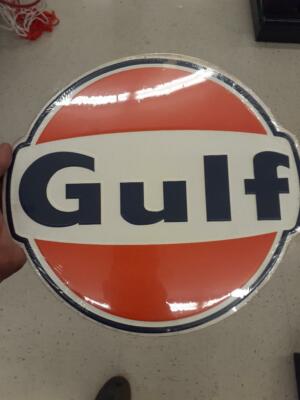 GULF METAL SIGN 12 BY 12 INCHES RAISED LETTERS MAN CAVE GARAGE | eBay
