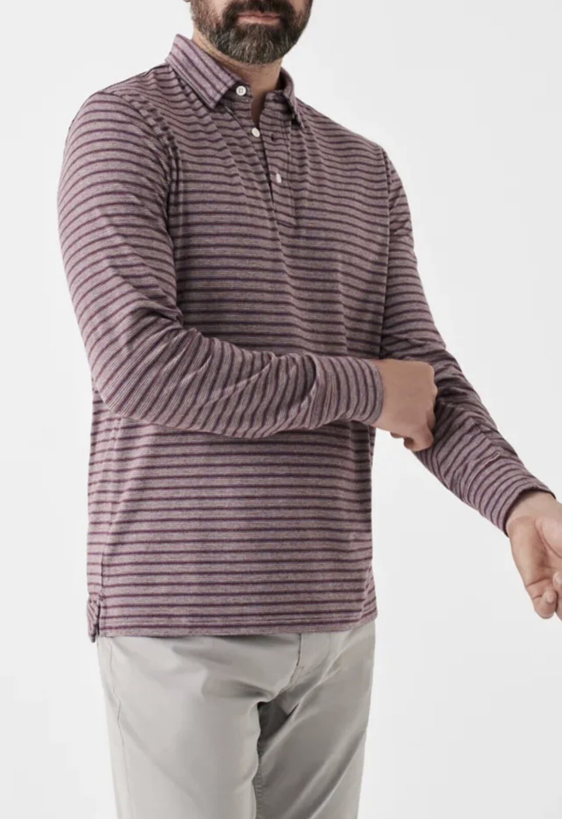 FAHERTY Movement Long Sleeve Polo Men’s Fremont Stripe MSRP $118 Size ...