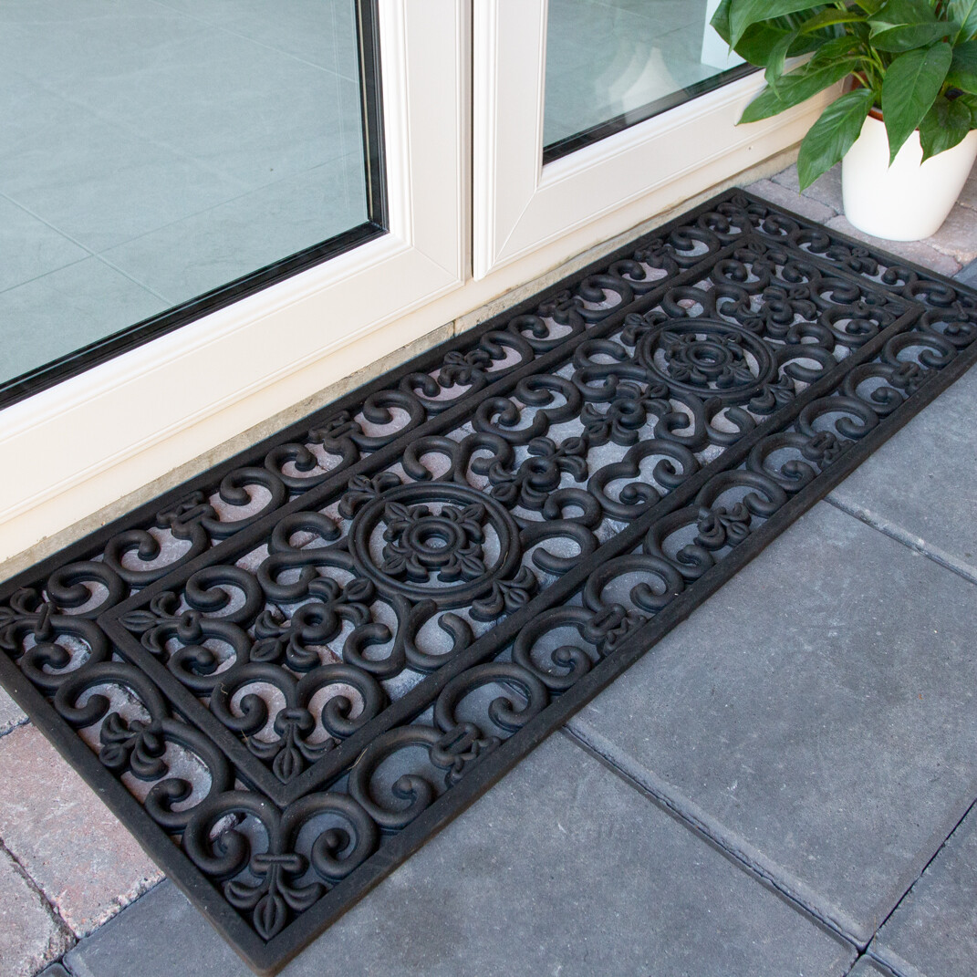 Black Rubber Doorway Runner Mat | Non Slip Stylish Ornate Doormat | 45 ...