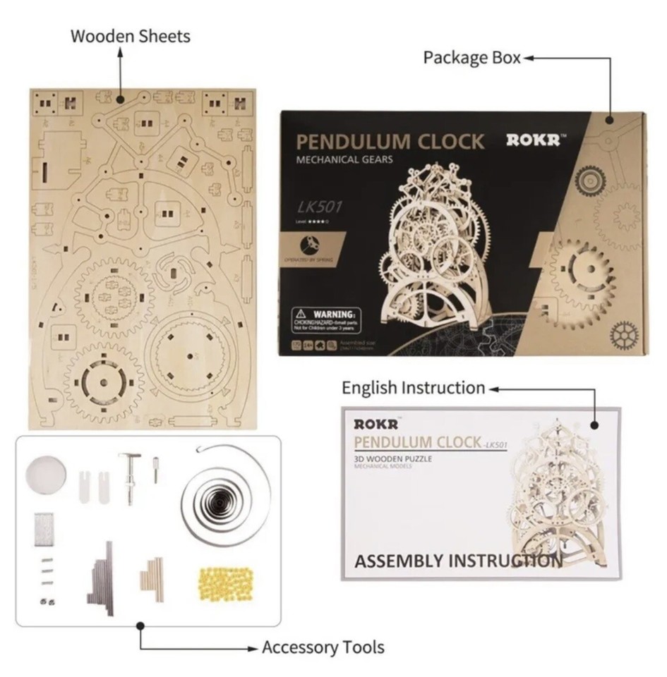 ROKR Pendulum Clock 3D Wooden Puzzle Toy DIY Mechanical Model Kits | eBay