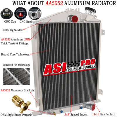 4 Row Aluminum Core Radiator For 1932 Ford HI High Boy Street Rat Rod ...