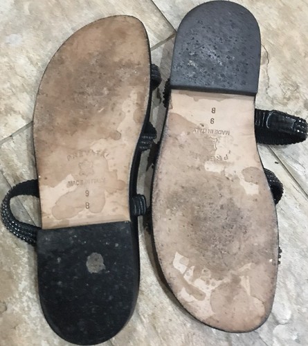 Wm’s Vintage PREVATA BLACK LEATHER SANDAL SLIDES 3 STRAPS METALLIC ...