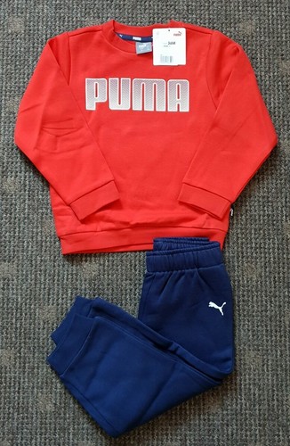 PUMA INFANT BOYS GIRLS TRACKSUIT MINICATS CREW BABY JOGSET RED TODDLER ...