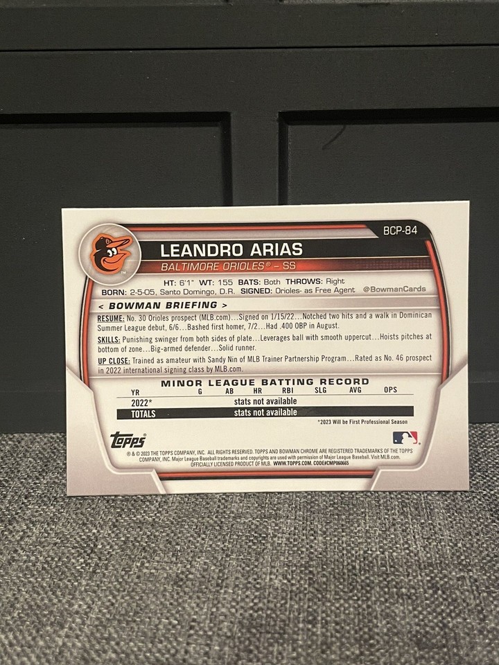 2023 Bowman Chrome 1st LEANDRO ARIAS Baltimore Orioles #BCP-84 3537 | eBay