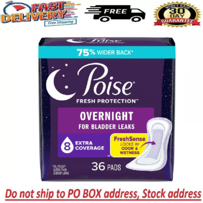 Poise Overnight Incontinence Pads for Women, 8 Drop Extra Coverage, 36 ...
