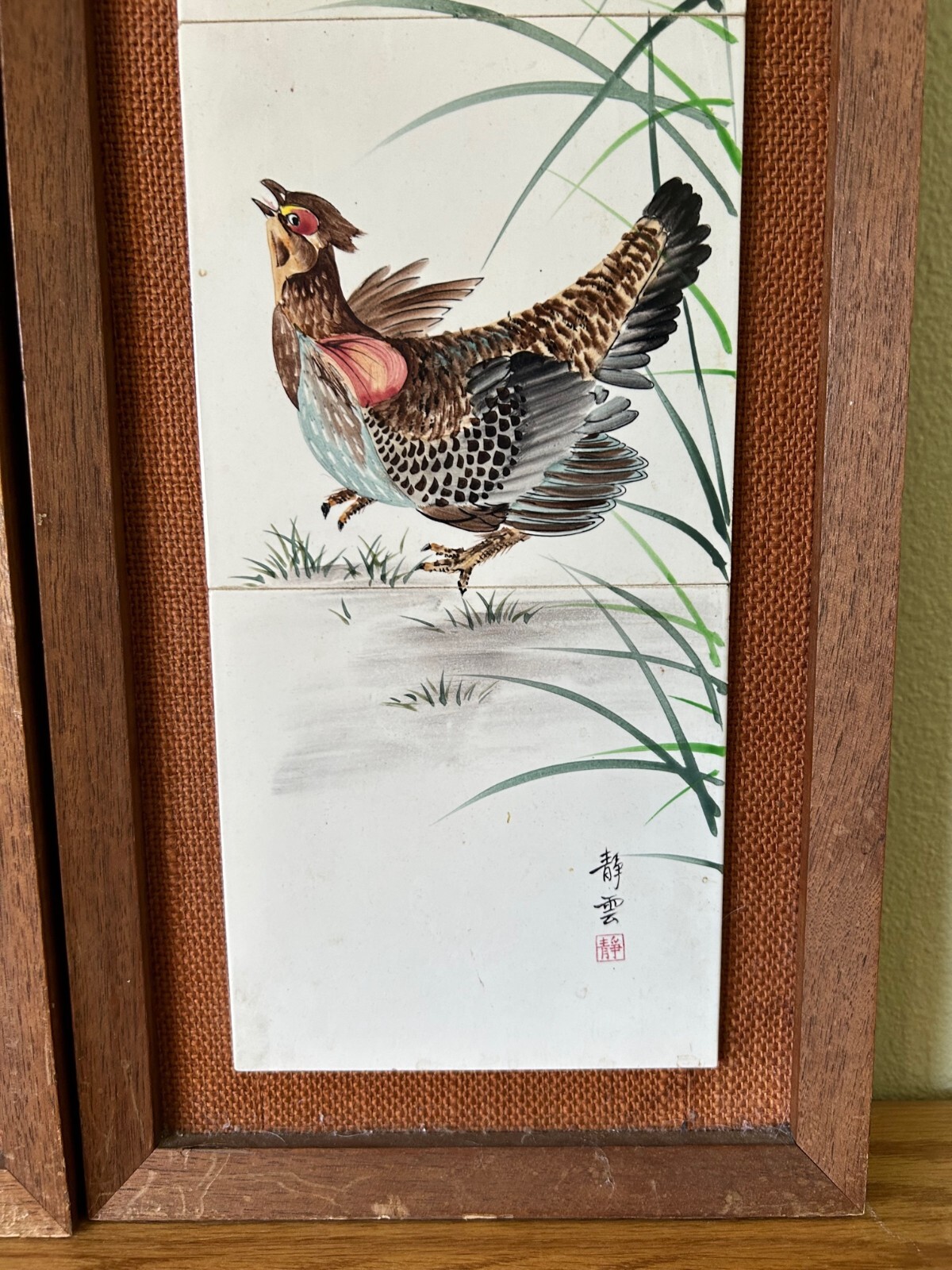 Grouse Game Bird Art Tiles Framed Porcelain Set of 2 Hand Painted CDGC ...