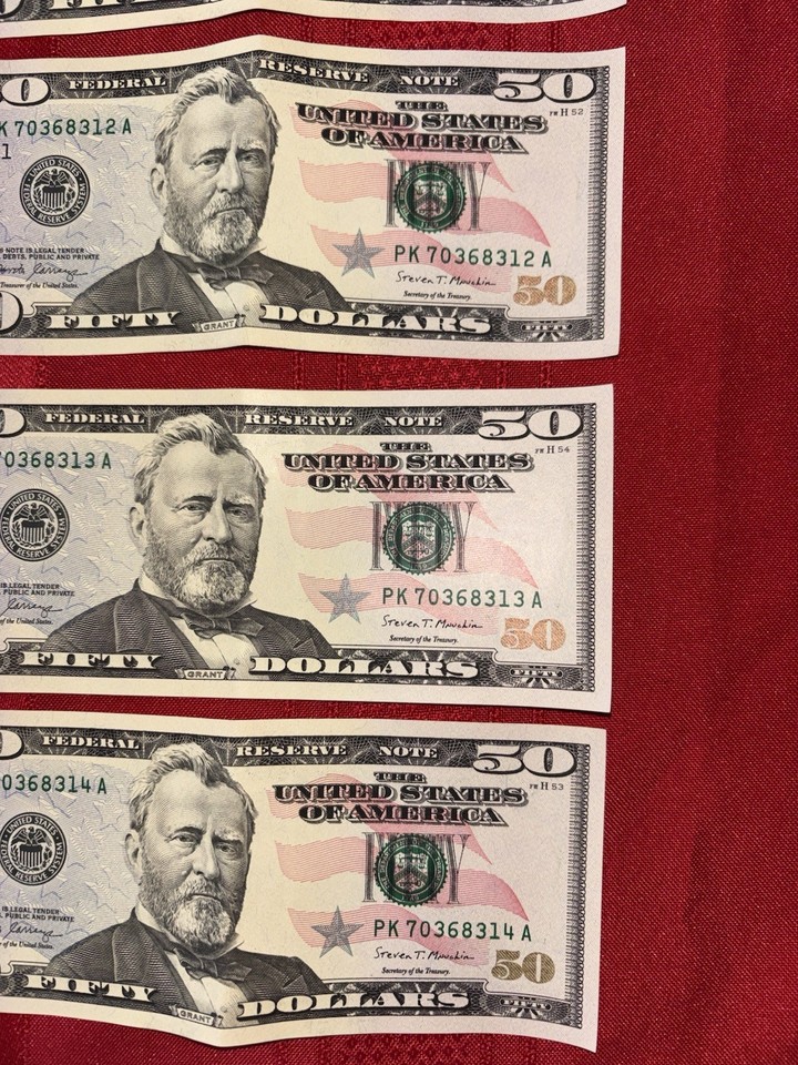 Fifty Dollar Bills, US Currency, Sequential Serial Numbers, 2017A | eBay