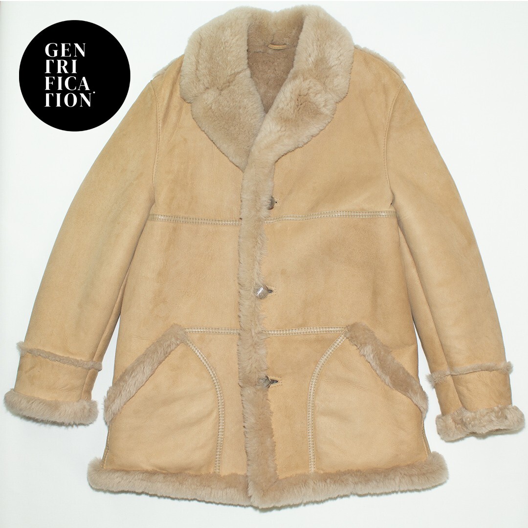 Mens Vintage Sheepskin Coat Beige UK44 'Marlboro Man … - Gem
