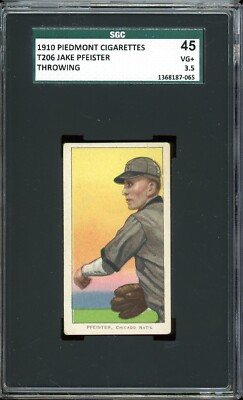 1909-11 T206 Piedmont Cigarettes Baseball Jake Pfeister Throwing SGC 3. ...