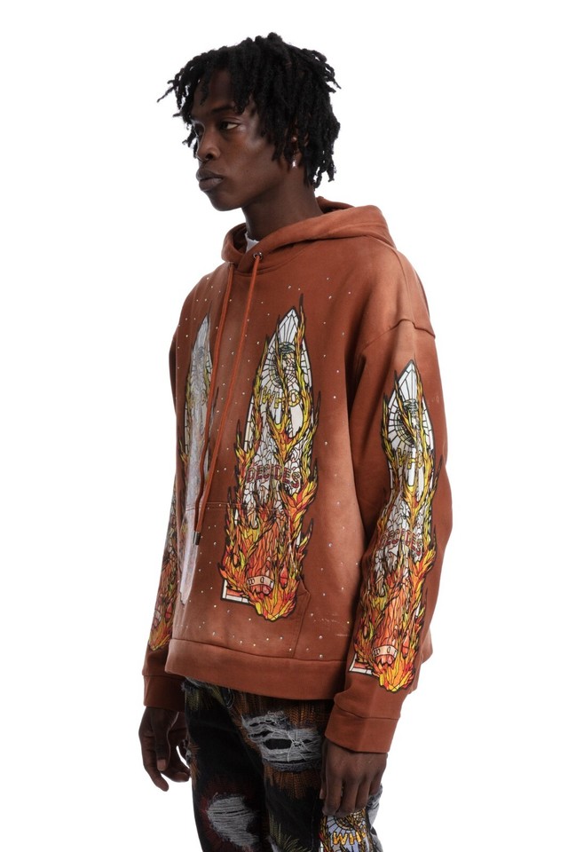 Who Decides War Flame Glass Embellished Hooded Sweatshirt In Brown Size ...